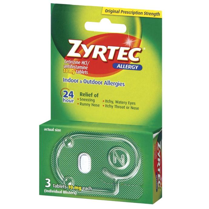 Zyrtec Allergy Tablets 3ct 10mg | Multi Dose Medicine at Unique Photo