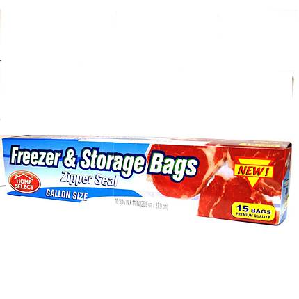 Home Select Freezer and Storage Bags Zipper Seal Gallon Size (15ct ...